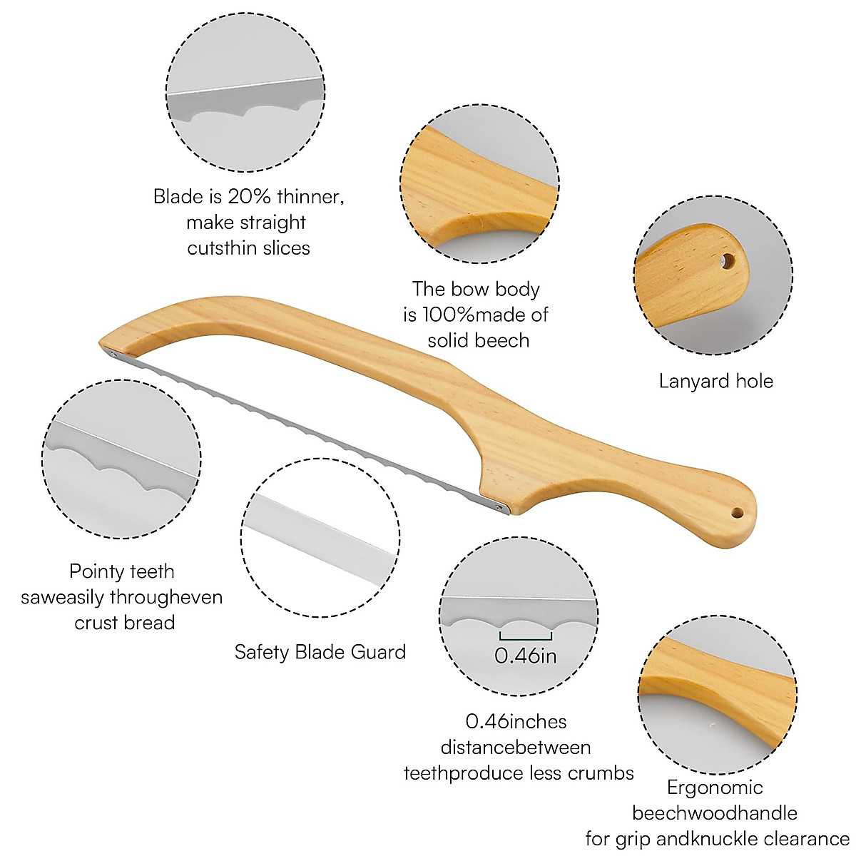 LOVLLE Bread Knife for Homemade Bread- Wooden Bread Bow Knifes sourdough Serrated Cutter Used for slicing bread include a dough whisk, scoring knife for bread baking
