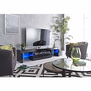 MMT Furniture Designs Ltd TV Console, TV Stand Cabinet 78" Long for 55 65 75 90 inch TV Screens – Entertainment Centre Desk with Lights - Media Shelf – Black