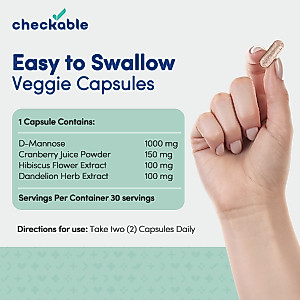 Checkable Bladder Control Supplements with D-Mannose, Cranberry, Hibiscus, and Dandelion - Urinary Tract Infection Treatment for Women and Men, 60 Cap
