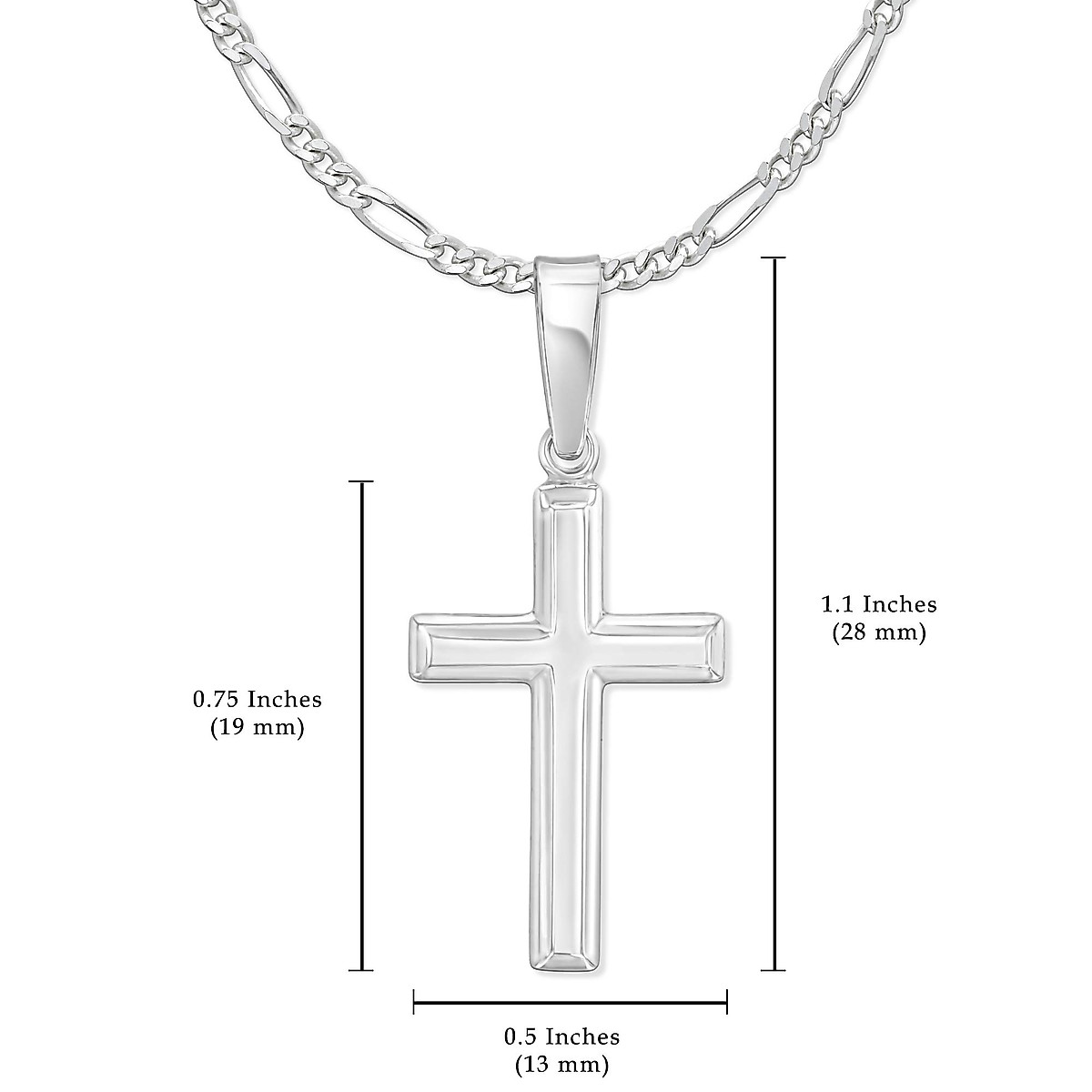 Silver Shoppe Jewelry Solid Sterling Silver Cross Necklace with 2mm Italian Figaro Chain For Women - 18
