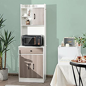 YDXNY Three Door 71" Kitchen Buffet Storage Cabinet with Trolley Adjustable Shelves Black/White (Color : E, Size : As Shown)
