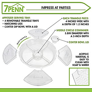 7Penn Acrylic Appetizer Serving Tray - 16.5in Multi Compartment Clear Chilled Serving Platter with Lids and Ice Tray