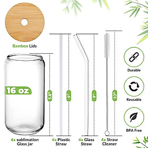 16oz clear sublimation glass cups(includes bamboo lids)