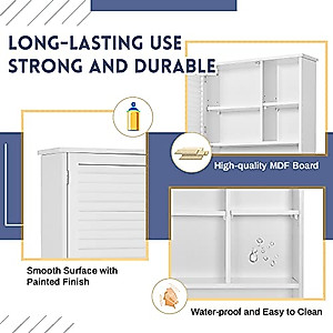 Merax, White Bathroom Over-The-Toilet Cabinet with Adjustable Shelf, Storage Rack, Shutter Door, Wood