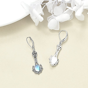 YFN Celtic Moonstone Irish Knot Drop Dangle Earrings Sterling Silver Leverback Earrings Jewelry for Women