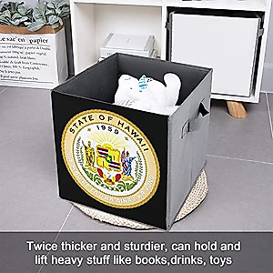 Hawaii State Flag Seal Foldable Storage Bins Printd Fabric Cube Baskets Boxes with Handles for Clothes Toys, 11x11x11