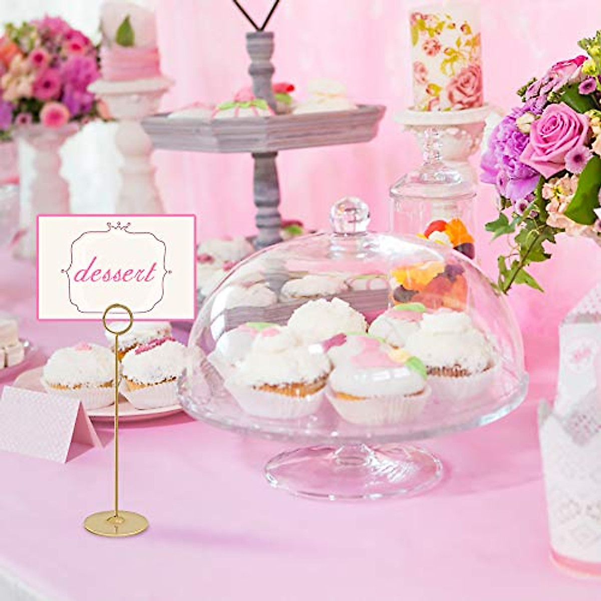 Urban Deco 16 Pieces Table Card Holder 8 inches Table Number Holders Place Steel Card Holders for Photos, Food Signs, Memo Notes, Weddings, Restaurants, Birthdays (Gold)