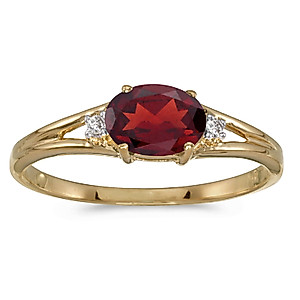 Direct-Jewelry 14k Yellow Gold Oval Garnet And Diamond Ring (Size 5.5)