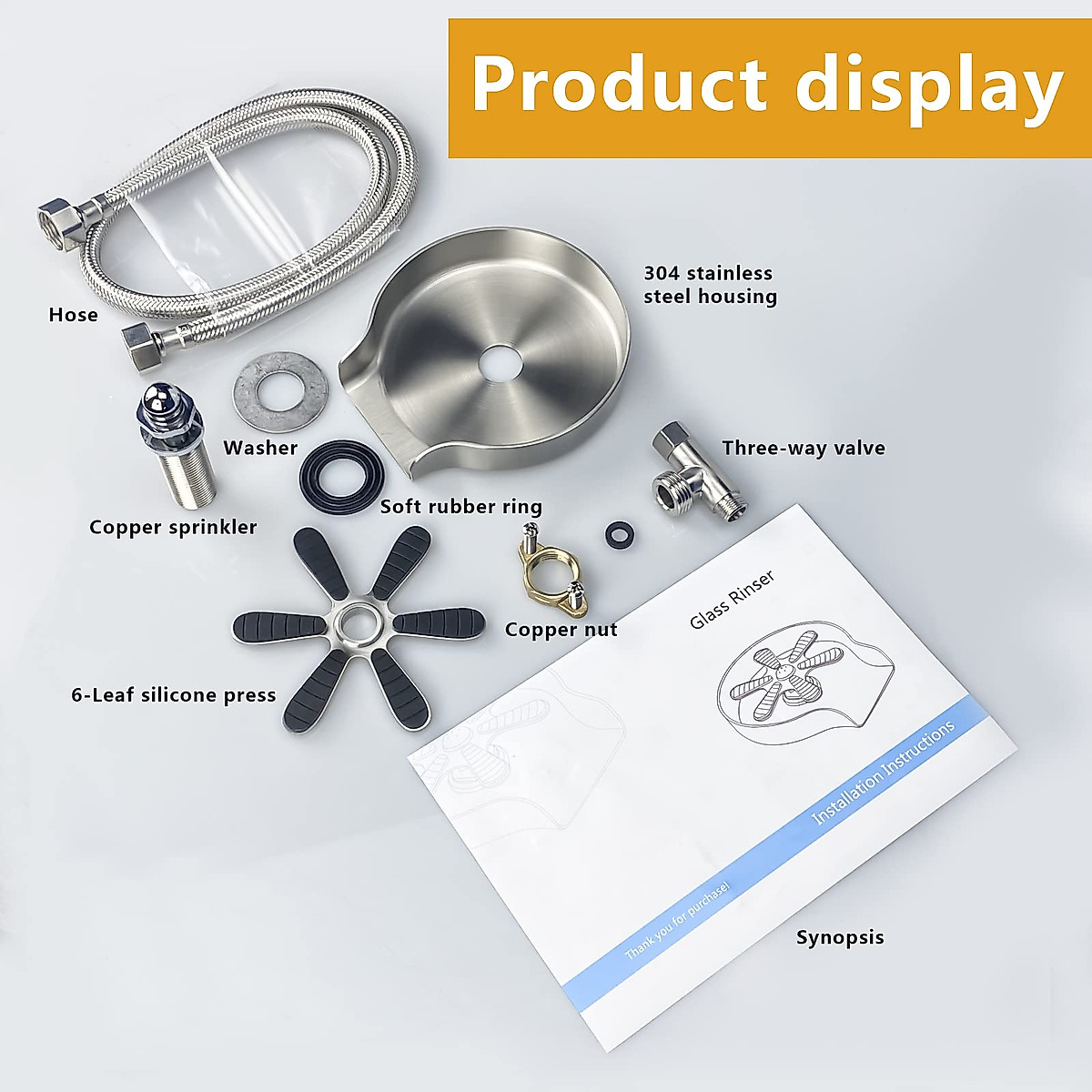 Icelily Glass Rinser for Kitchen Sink, Bottle Washer, Bar Glass Washer, Cup Cleaner Rinser, Faucet Glass Rinser, Kitchen Sink Accessories, Stainless Steel Brushed Nickel