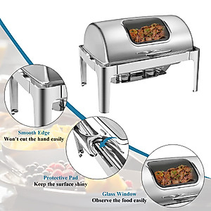 Amhier 9 Qt Chafing Dish Buffet Set with Visible Roll Top, Stainless Steel Buffet Servers and Warmers for Catering, Parties, Hotels and Weddings, 3 Pan