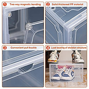AOSOK Shoe Storage Boxes, 6-Pack Shoe Organizer Clear Plastic Stackable Shoe Containers for Closet, Assemblable Storage Bins Sneaker Storage, Plastic Shoe Boxes With Lids 15.35x7.48x6.88