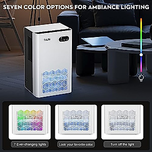 Dehumidifier, ToLife Dehumidifiers for Room, 95 OZ Water Tank, (950 sq.ft) Dehumidifiers for Basement Home Bathroom Bedroom with Auto Shut Off, 7 Colors LED Light, White