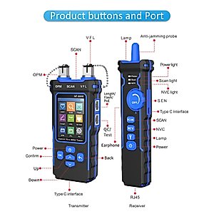 NOYAFA Network Cable Tester with Optical Power Meter VFL, CAT5 CAT6 Cable Toner Ethernet Cable Tester, RJ11 RJ45 Network Tester for Telephone, Ethernet, Video, PoE Tester Wire Tracer Fiber Tester