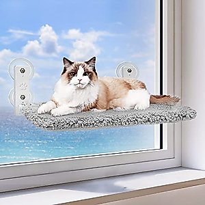 Zoratoo Cordless & Foldable Cat Window Perch with Metal Frame and Reversible Cover for Indoor Cats, Two Types of Installation Cat Hammock with Anchors&Screws for Wall and 4 Suction Cups for Window (M)
