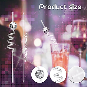 16 pcs Disco Ball Straws for Bachelorette Party Decorations, Mini Disco Balls Straw 70s Party Favors Supplies, Silver Mirror Bride Straws for Wedding, Plastic Silly Crazy Straws