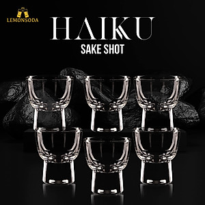 LEMONSODA Clear Shot Glass Set- Haiku Sake Shot Glasses - Sake, Tequila, Whiskey, Vodka, Gin - Great for Tastings, Gifts, Parties, Unique Show Piece, Set of 6 (60 mL / 2 fl. oz.) (Set of 6)