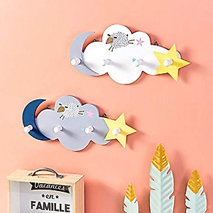 Garneck Towel Hooks Wall Rack Kids Hat Rack Wooden Wall Hooks Cloud Star Moon Sheep Wall Rack Organizer Decorative Hanger for Kids Bedroom (Light Grey) Cute Wall Hooks Cute Wall Hooks Towel Hook