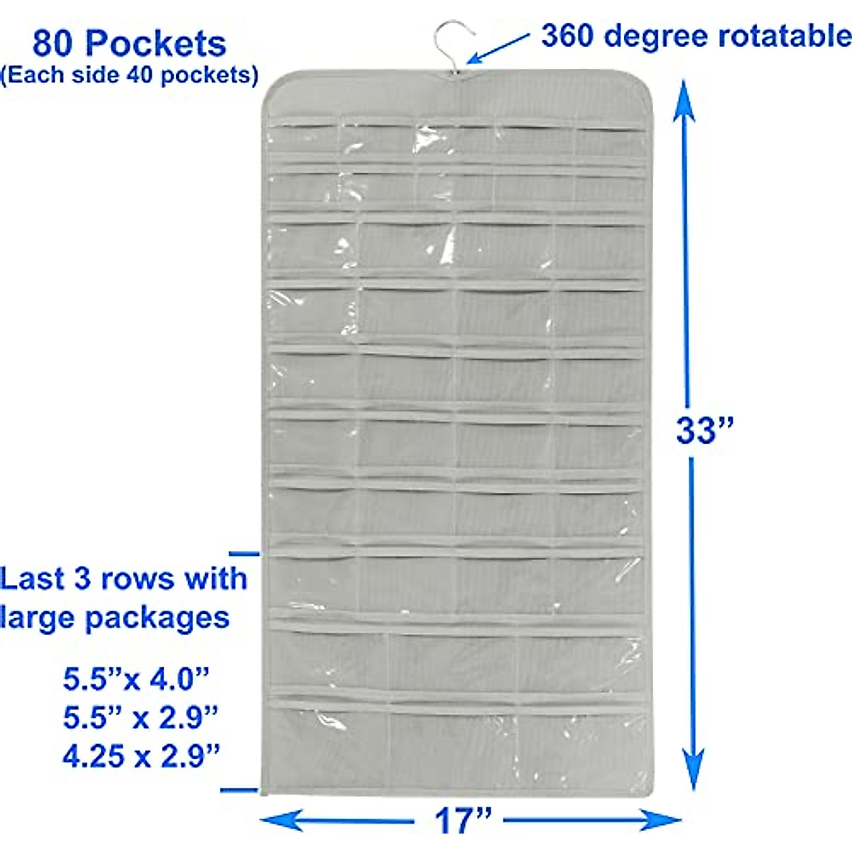 Simple Houseware Hanging Jewelry Organizer 80 Pocket, Grey