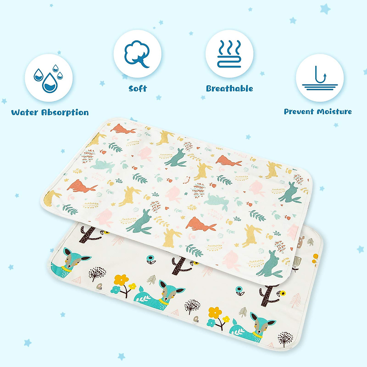 Catteyonce 2 Pcs 20x27Inches Waterproof Changing Pads,Reusable Leak Proof Crib Disaper Pads,Portable Unisex Baby Changing Mat for Home&Travel.