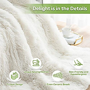 Sivio Luxury Shaggy Longfur Weighted Blanket 15lbs,Snuggly Fuzzy Faux Fur Heavy Warm Elegant Cozy Plush Sherpa Microfiber Blanket, for Couch Bed Chair Photo Props - 48"x72", Cream
