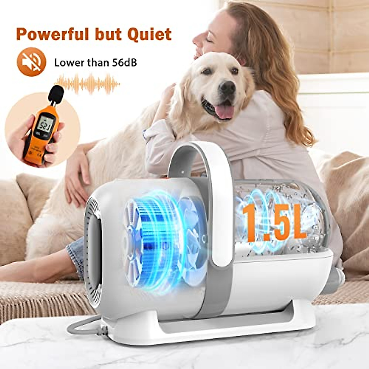 Afloia Dog Grooming Kit, Pet Grooming Vacuum & Dog Clippers Nail Trimmer Grinder & Dog Brush for Shedding with 7 Pet Grooming Tools, Low Noise Dog Hair Remover Pet Grooming Supplies