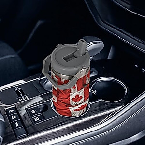 Canadian Flag Tumbler 30oz Large Capacity Car Cup with Handle Fit in Any Car Cup Holder Stainless Steel Leakproof Insulated Coffee Tumblers with Lid And Straw