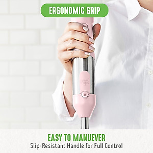 GreenLife Immersion Electric Handheld Stick Blender with Stainless Steel Blades, Whisk, Frother, Measuring Cup and Lid, Soups, Puree, Cake, Multi-Speed Control, Portable, Pink