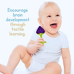 Baby Teething Toys (4 Pack), Olele Baby Chew Toys, BPA-Free Baby Teething Toy for Babies 6-12 Months. Natural Organic Freezer Safe Fruit Teether Toys for Toddlers, Specialized Relief Gingival Pain.