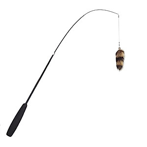 Fosrion Real Raccoon Tail Fur Cat Bites Toy with Three Section Retractable Carbon Fiber Rod (Raccoon) (Raccoon, Tail & Fishing Rod)