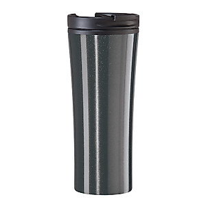 Oggi CONTOUR Stainless Steel Travel Tumbler - Black, 16 oz, with flip open lid for hot and cold beverages.