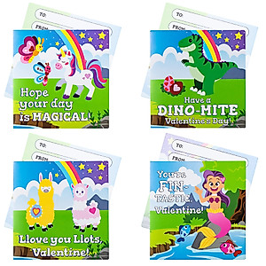 JOYIN 28 Packs Valentines Cards With Stickers (Unicorn, Dragon, Llama, Mermaid) for Kids Party Favor, Classroom Exchange Cards,Anniversary and Birthday,Gift Cards, Greeting Cards,Arts & Craft