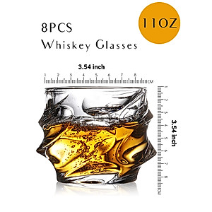 Unique Whiskey Glasses - Set of 8 Old Fashioned Tumblers - 11oz Elegant Crystal Rocks Glasses fits Home Bar - Dishwasher Safe - Whiskey Gifts for Men, Hunband, Dad