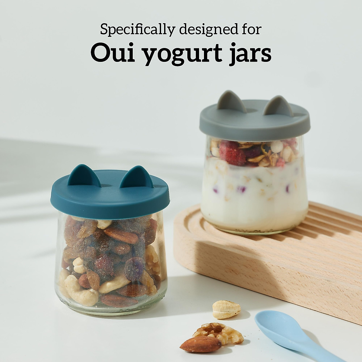OHMO for Oui Yogurt Jar Lids - 4 pack Oui Lids for Yoplait Yogurt Container, Sealed Leak Proof Silicone Covers in 4 Colors