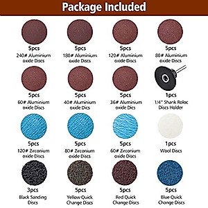 DRILLPRO 70Pcs Sanding Discs Set, 2 inch Quick Change Discs with 1/4 inch Holder, Surface Conditioning Discs for Die Grinder Surface Strip Grind Polish Burr Finish Rust Paint Removal(Updated)