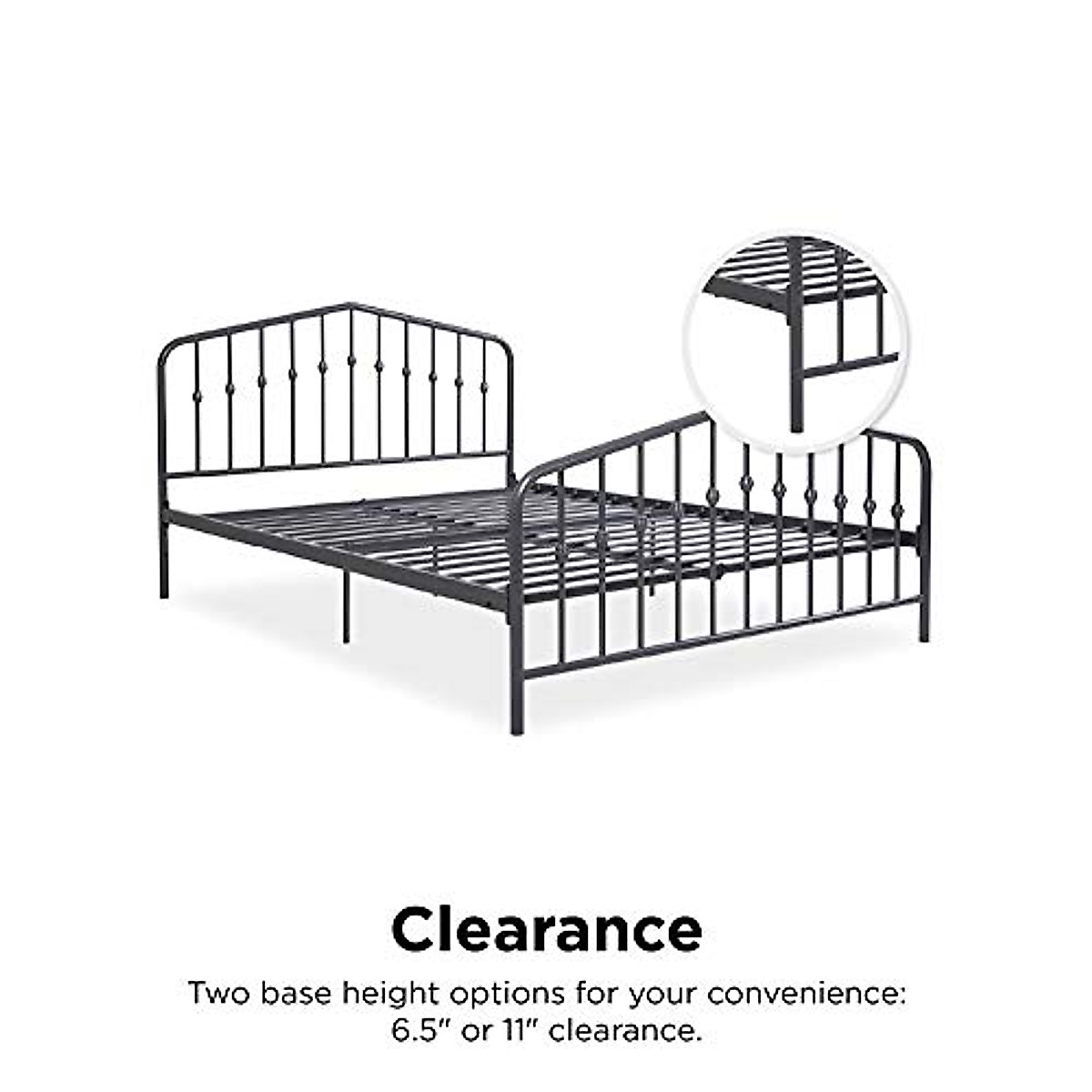 Novogratz Bushwick Metal Bed with Headboard and Footboard | Modern Design | Queen Size - Grey