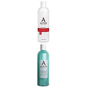 Alpha Skin Care Anti-Aging Moisturizing Body Wash with Glycolic Alpha Hydroxy Acid (12 oz) + Renewal Body Lotion with 12% Glycolic Alpha Hydroxy Acid (12 oz) Bundle