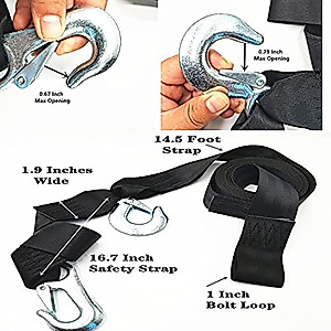 BRGMAX Boats Trailer Winch Hook Strap Wench Rope for Ranger Double Hook 16ft,1 Inch Loop on Opposite end for Attachment to Winch 9642019
