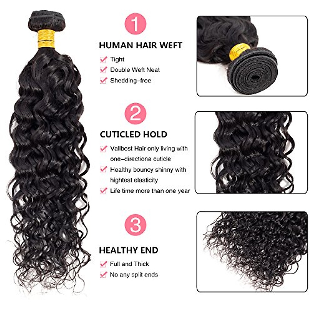 Water Wave Bundles 10 12 14 inch Brazilian Wet and Wavy Human Hair Weave Bundles Water Curly Hair 3 Bundles 1B# color