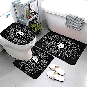 HODKHNO Yin Yang Mandala Shower Curtains Sets with Non-Slip Rugs, Toilet Lid Cover and Bath Mat Waterproof Bathroom Decor 4Pcs Set (72 x 72In)