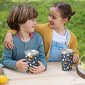 Colorful Cute Dinosaur Animal Lover Gifts - 12OZ Travel Coffee Cup Insulated Coffee Mug With Lid Stainless Steel Tumbler with Double Wall - Thermal Cup for Hot & Cold Drinks