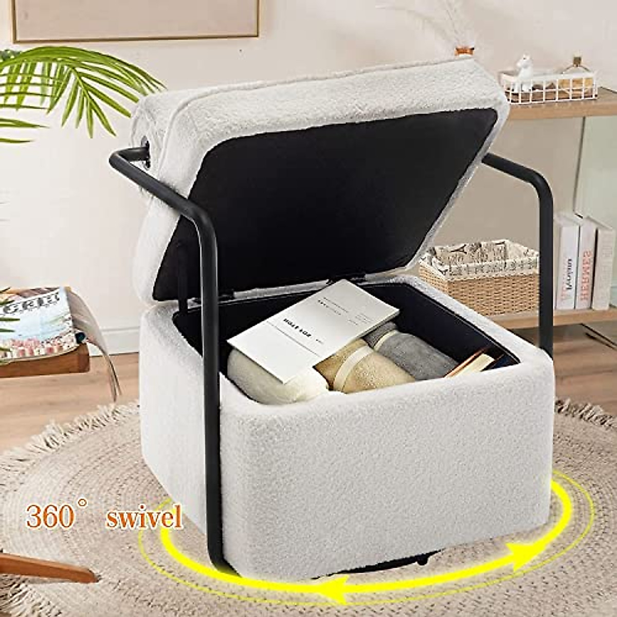 Alunaune Upholstered Sherpa Swivel Storage Living Room Chairs Set of 2, Modern Accent Chair Fuzzy Arm Club Chair Couch, Mid Century Single Sofa Guest Reception Lounge Chair Indoor for Bedrooms-White