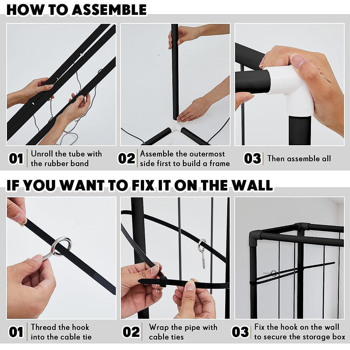 Stuffed Animal Storage Standing Storage Organizer Display Large Stuffed Animal Holder Plush Toy Storage for Kids Room Playroom Bedroom Nursery, Easy to Assemble PVC (Black)