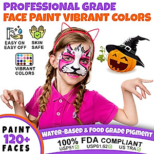 Drawdart Face Painting Kit for Kids - 24 Colors Water Based Non Toxic Face Paint Kit, Professional Face Paint for Kids with Stencils & Brushes - Parties, Birthdays, Halloween Face Body Makeup Kit