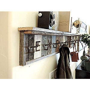 Personalized Reclaimed Barn Wood Coat Rack with 4 inch Deep Shelf, Decorative Custom Wall Mounted Entryway hooks, Rustic Farmhouse Hat Umbrella Tree Accent Your choice of length and colors