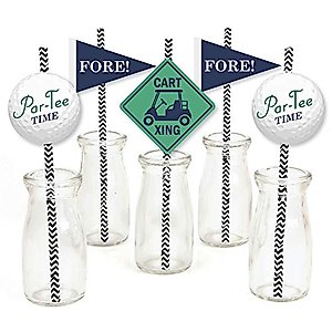 Par-Tee Time - Golf - Paper Straw Decor - Baby Shower or Birthday Party Striped Decorative Straws - Set of 24