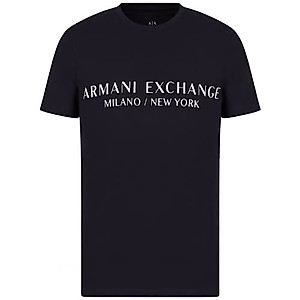 A|X ARMANI EXCHANGE mens Short Sleeve Milan New York Logo Crew Neck T-shirt T Shirt, Navy, Large US