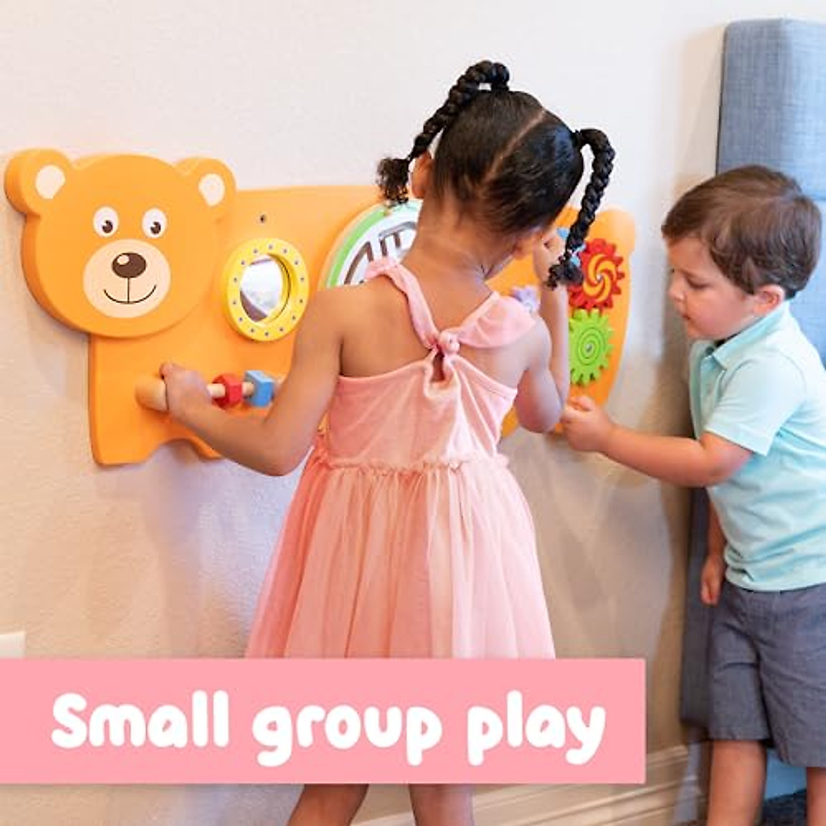 SPARK & WOW Bear Activity Wall Panel - Ages 18m+ - Montessori Sensory Wall Toy - 4 Activities - Busy Board - Toddler Room Décor