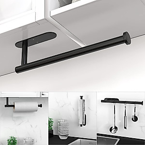 Paper Towel Holder Under Cabinet, Kitchen Paper Towel Holder Wall Mount, Self Adhesive Paper Towel Roll Holder SUS304 Stainless Steel Paper Towel Bar Paper Towel Rack - Black