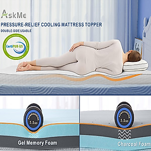 Askme Twin Mattress Topper 4 Inch Ventilated Gel Memory Foam and Firm Foam Support with Bonus Cover, Adjustable Softness Relief Back Pain Breathable and Washable Cover, CertiPUR-US