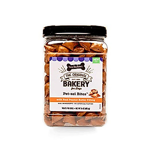 Three Dog Bakery Crunchy Pet-zel Bites with Peanut Butter Filling, Premium Treats for Dogs, 24 Ounce Resealable Container